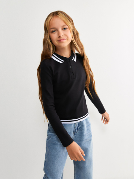 Лонгслив Девочки Acoola черный, размер 164 Трикотаж прямой Однотонный Повседневный ...