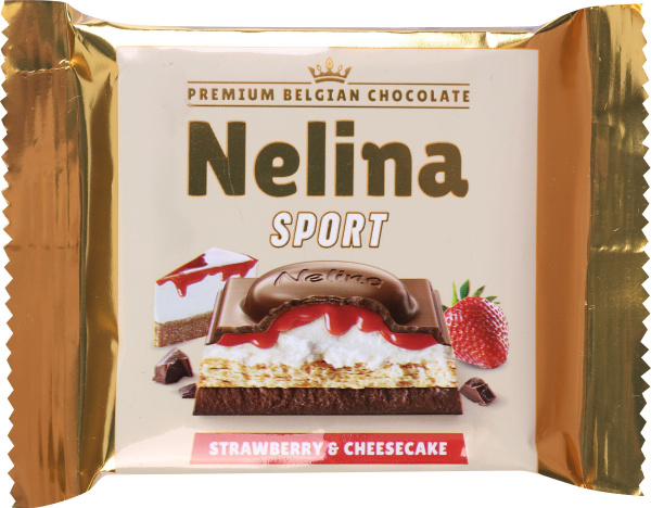 Шоколад молочный NELINA Sport со вкусом чизкейка, клубничной начинкой и ...