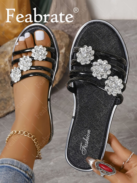 Шлепанцы Женский Feabrate, размер 38 EVA Круглый нос Без застёжки Стразы Лето купить c доставкой ...