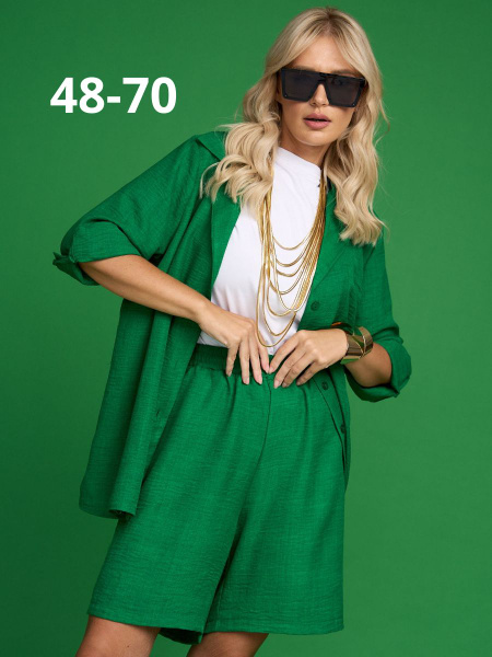 Рубашка Женский SPARADA зеленый Длинный Однотонный, размер 56, 58 свободный Пуговицы Россия ...