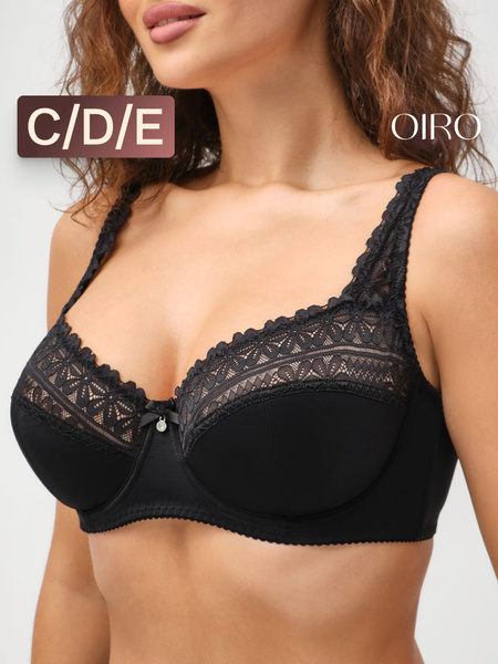 Бюстгальтер Женский OIRO на косточках, с мягкой чашкой, размер 100E черный Полиамид, Эластан ...