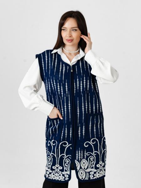 Жилет Женский SAFI&AMI Collection синий кобальт Трикотаж, размер 64 Молния прямой трикотажный ...