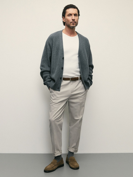 Брюки Мужской Zarina зауженные бежевый Хлопок Повседневный, размер 44 Молния облегающий ...