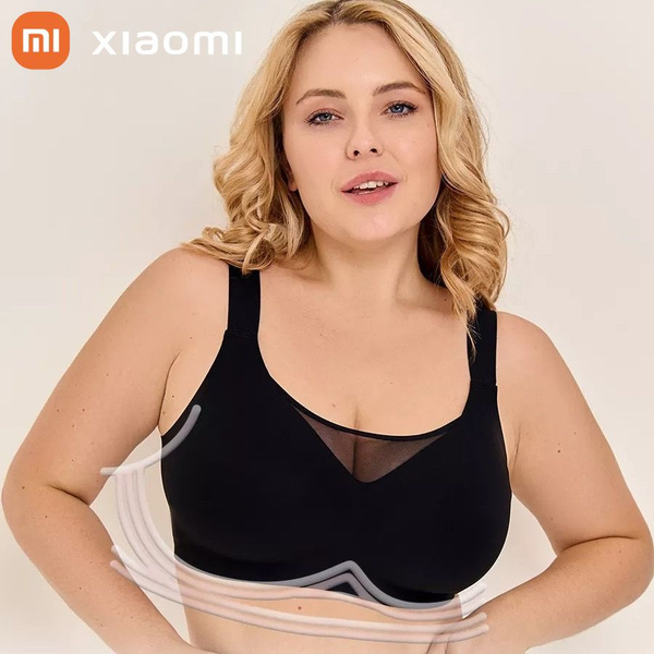 Бюстгальтер Женский Xiaomi без косточек, размер 95E, 95F черный Нейлон, Поролон Крючки Съемные ...
