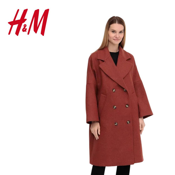 Пальто Женский H&M красно-коричневый Шерсть, Полиамид, размер 46, 48 ...