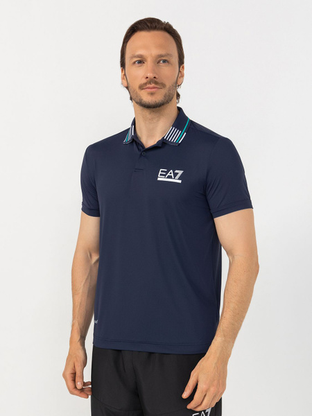 Поло Мужской EA7 темно-синий, размер 46, 48 Полиамид, Эластан Логотип Повседневный Китай купить ...