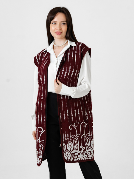 Жилет Женский SAFI&AMI Collection бордовый Трикотаж, размер 56 Молния прямой трикотажный Молния ...