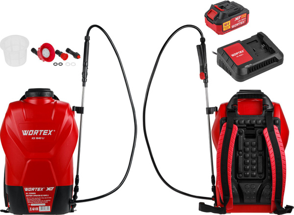 Опрыскиватель садовый аккумуляторный 16л WORTEX KS 1640 Li, 18 В, 4 А/ч, ранцевый, мягкая спинка ...