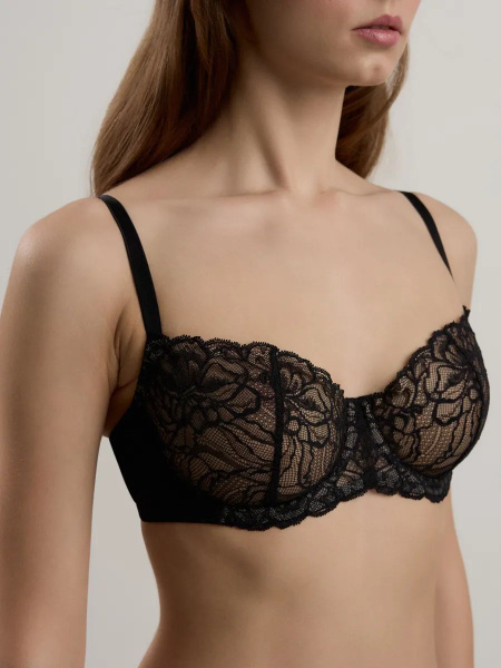 Бюстгальтер Женский Conte балконет, мягкая чашка на каркасе, размер 70D черный Полиамид ...