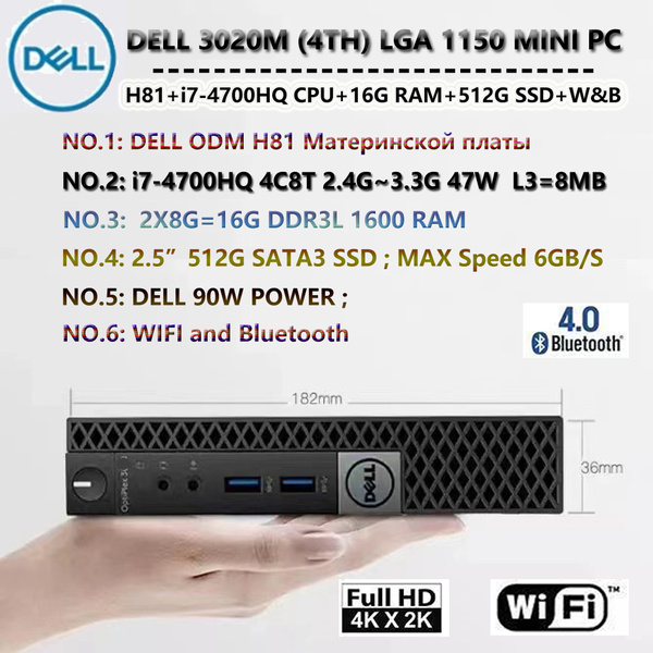 Dell Мини-ПК OptiPlex 3020M (Intel Core i7-4700HQ, RAM 16 ГБ, SSD 512 ...