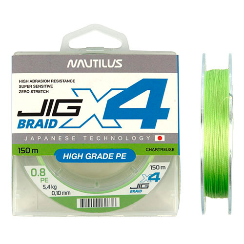 Шнур Nautilus X4 Jig Braid Chartreuse d-0.12мм 6.8кг 1,0PE 150м купить ...