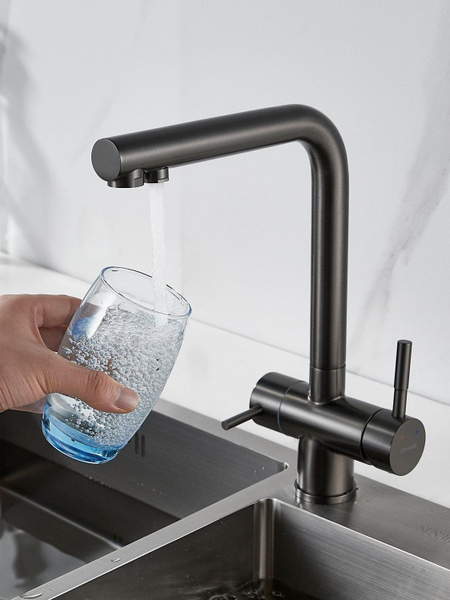 Смеситель для кухни с подключением фильтра Shevanik S468T, оружейная сталь купить на OZON по ...