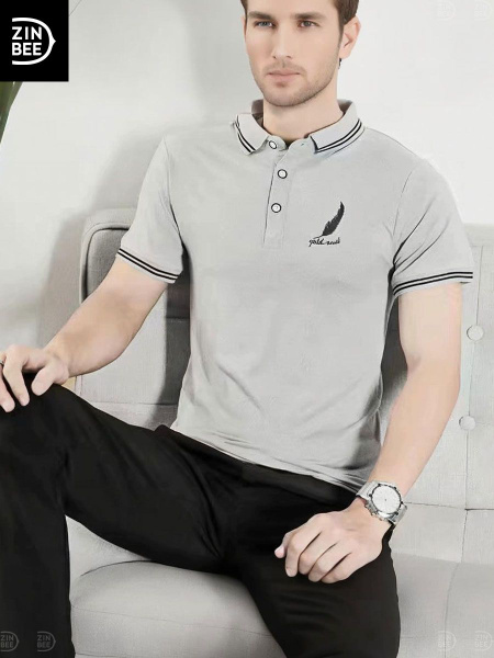 Поло Мужской ZinBee серый Короткий, размер 50 Полиэстер FR Камуфляж облегающий Повседневный ...