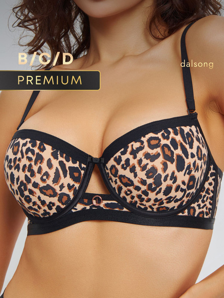 Бюстгальтер Женский DALSONG балконет, на косточках, размер 85C золотой, леопардовый Полиамид ...
