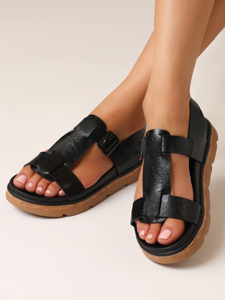 Сандалии Женский Instreet, размер 38 Искусственная кожа Без каблука 6 Лето Россия Пряжка купить ...