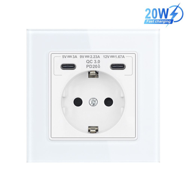 Розетка с Usb Type C Быстрая зарядка двух Type C 220 В с заземлением и защитой от короткого