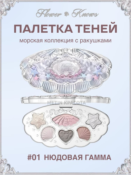 Палетка теней Flower Knows Shell's Jewel 6 оттенков, матовые и сияющие ...