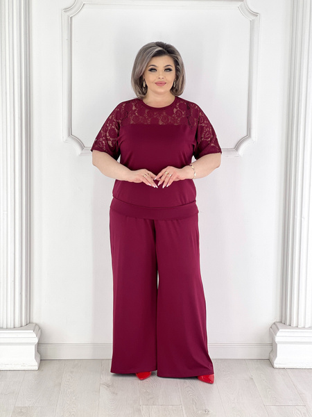 Комплект одежды Женский Assorti-moda Вечерний/праздничный брючный бордовый, размер 64 ...