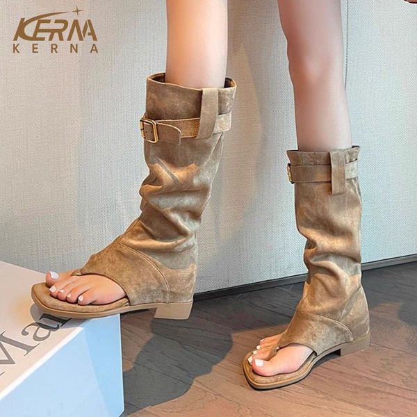 Сапоги Женский KERNA, размер 35 хаки На любой сезон R (средняя) Без каблука Китай Без застёжки ...