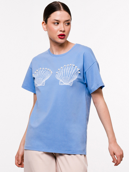 Футболка Женский SAHAR art lab серый, черный Короткий, размер 52, 54 Кулирная гладь ...