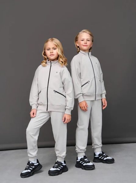 Костюм спортивный Мальчики, Девочки BUNGLY Спортивный двойка бежевый, размер 140 Футер двухнитка ...