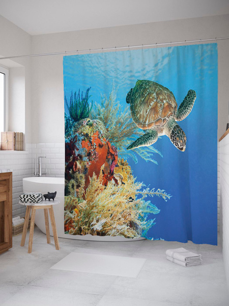 Штора для ванной 200x180 см JoyArty черепаха, панцирь, тортилла, рептилия, медлительность ...