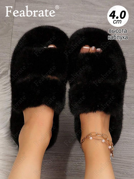 Тапочки Женский Feabrate, размер 36 R (средняя) черный Толстая подошва, Открытый нос Без каблука ...