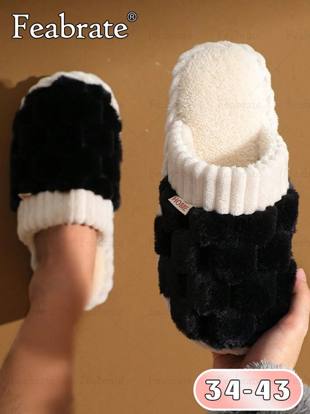 Тапочки Женский Feabrate, размер 42, 43 R (средняя) черный Тонкая подошва Зима купить c ...