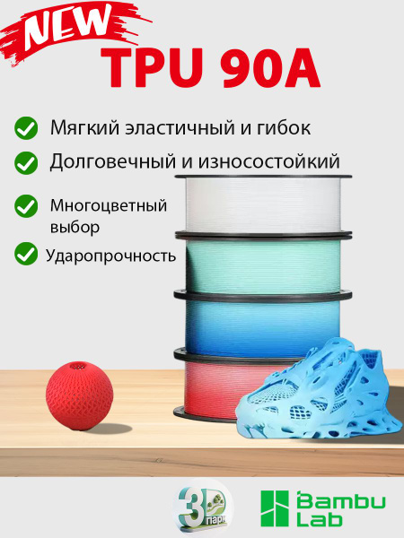 Пластик для 3D принтера Bambu Lab TPU 90A-белое 1.75 мм 1 кг купить на OZON по низкой цене ...