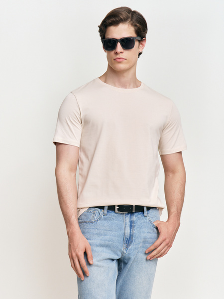 Футболка Мужской Zolla бежевый, размер 52 Хлопок Повседневный Узбекистан, рост 182-188 купить c ...