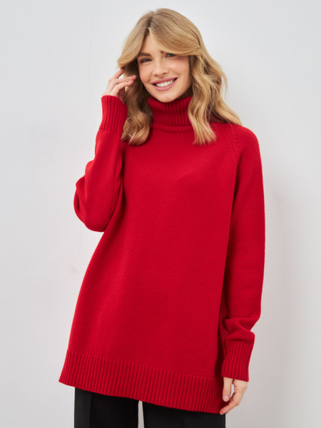 Свитер Женский DAMtex красный Акрил, Шерсть, размер 42, 44 Без застежки ...