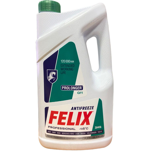 Антифриз FELIX "FELIX" Prolonger зеленый, -45С, G11, 3кг, 430206327, Готовый раствор купить по ...