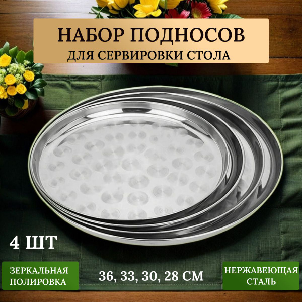 Поднос металлический круглый 36 см х 36 см, 4 шт - купить с доставкой ...