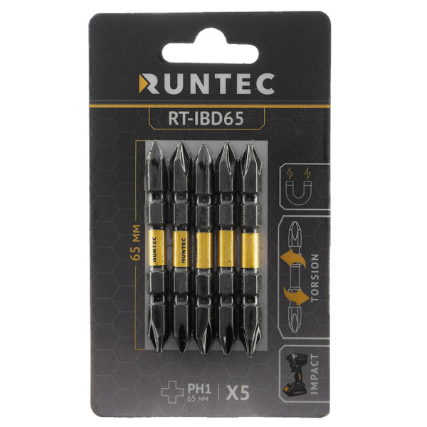 Бита ударная двусторонняя RUNTEC H6.35 65мм PH1/PH1 5шт. RUNTEC RT ...