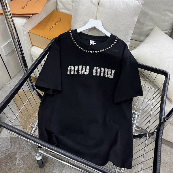 Футболка Женский Miu Miu черный Короткий размер 54 56 Хлопок Логотип