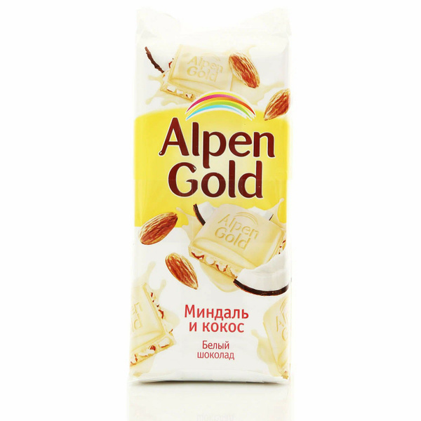 ALPEN GOLD, 85г - 5 шт. Миндаль, кокосовая стружка Белый Шоколад АЛЬПЕН ...