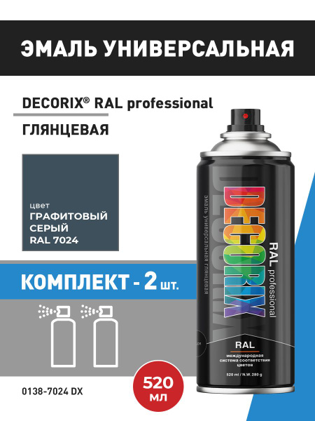 Аэрозольная краска Decorix RAL Быстросохнущая, Акриловая, Глянцевое покрытие, темно-серый ...