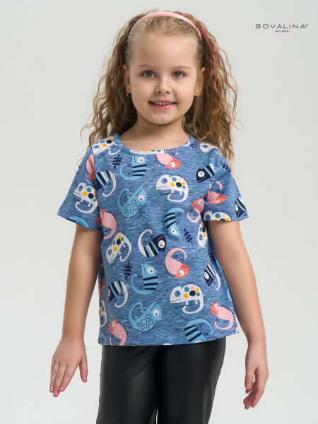 Футболка SOVAlina, размер 116, цвет голубой, персиковый, 100% хлопок - купить по выгодной цене в ...