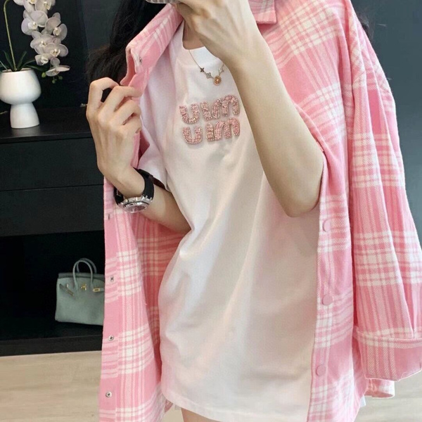 Футболка Miu Miu размер 44 цвет белый розовый Хлопок 100 купить по выгодной цене в