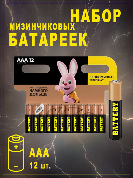Батарейки алкалиновые мизинчиковые типа ААА, набор 12 шт. - купить с ...