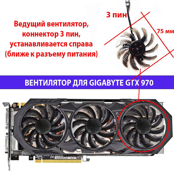 Вентилятор 3 pin для видеокарт Gigabyte GTX 970 - купить кулер по ...
