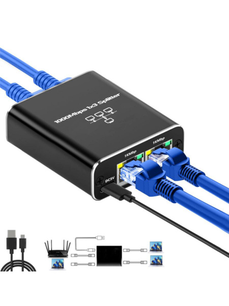 Разветвитель витой пары, адаптер RJ45 1-3 1000 мб/с - купить с ...