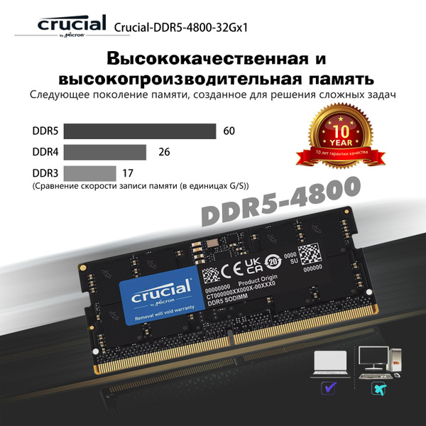 Оперативная память для ноутбука Crucial 32G DDR5 4800 МГц - купить с ...