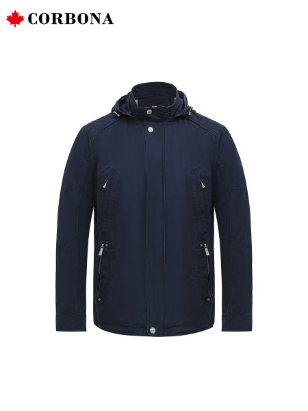 Куртка Мужской Corbona Капюшон, Карманы темно-синий стойка Полиэстер, Хлопок, размер 50 Длинный ...