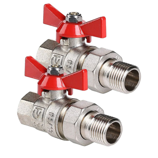 Кран шаровой 3/4" (2 штуки) вн-нар VALTEC BASE с полусгоном, прямой / Латунная запорная арматура ...