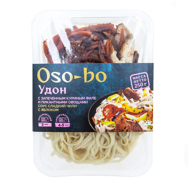 Удон с курицей и овощами в соусе сладкий чили с яблоком 250 г, OSO-BO ...