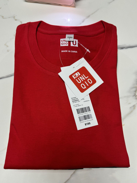 Футболка Мужской, Женский Uniqlo красный Короткий, размер 54 Хлопок Повседневный Китай, рост 160 ...