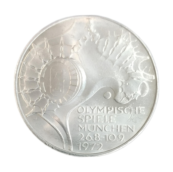 Монета 10 марок 1972 год. Германия (ФРГ). "Олимпийские Игры, Мюнхен 1972 - Стадион", в холдере ...