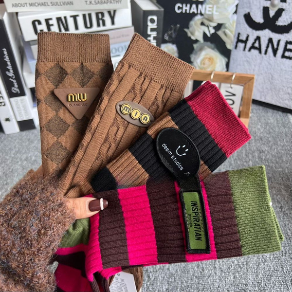 Чулки Женский Miu Miu размер универсальный коричневый пудровый Хлопок