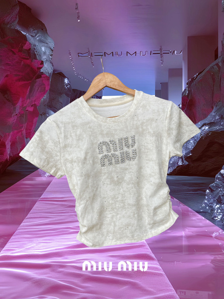 Футболка Miu Miu размер 42 цвет бежевый 95 хлопок купить по